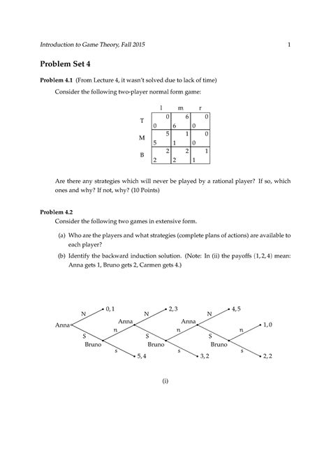 game theory exercise 4 introduction to game theory fall 2015 1 problem set 4 problem 4