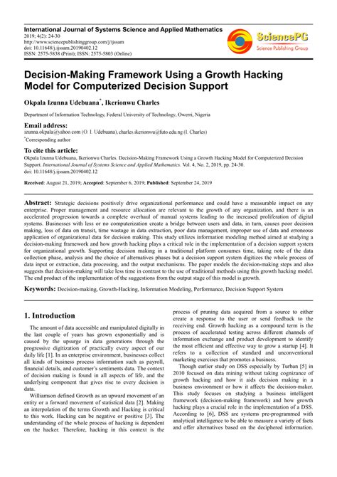 pdf decision making framework using a growth hacking model for computerized decision support