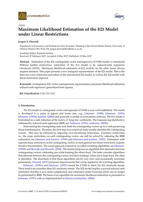 pdf maximum likelihood estimation of the i 2 model under linear restrictions