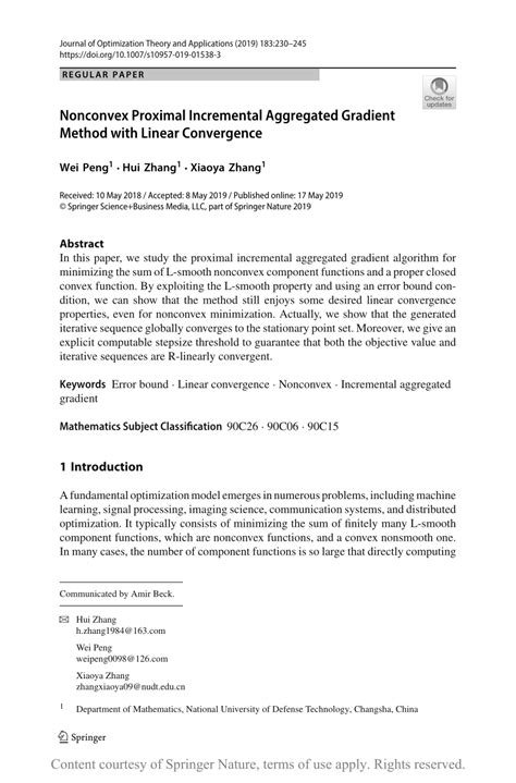 nonconvex proximal incremental aggregated gradient method with linear convergence request pdf