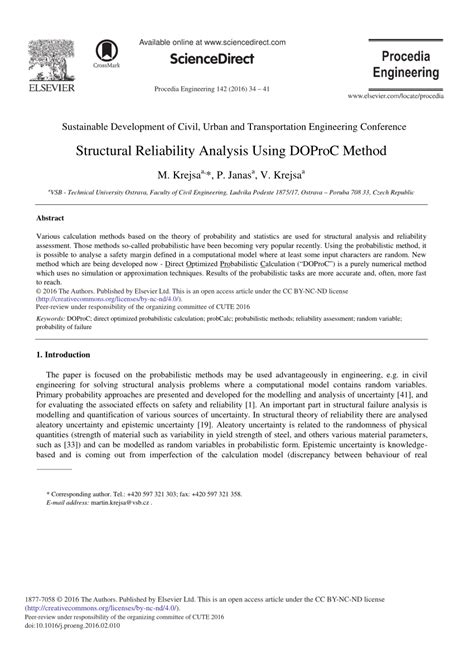 pdf structural reliability analysis using doproc method