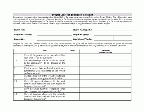 Project Closeout Checklist Template Closure Report Pmbok Excel Inside