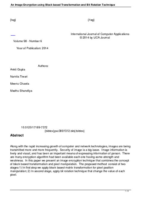 pdf an image encryption using block based transformation and bit rotation technique ankit