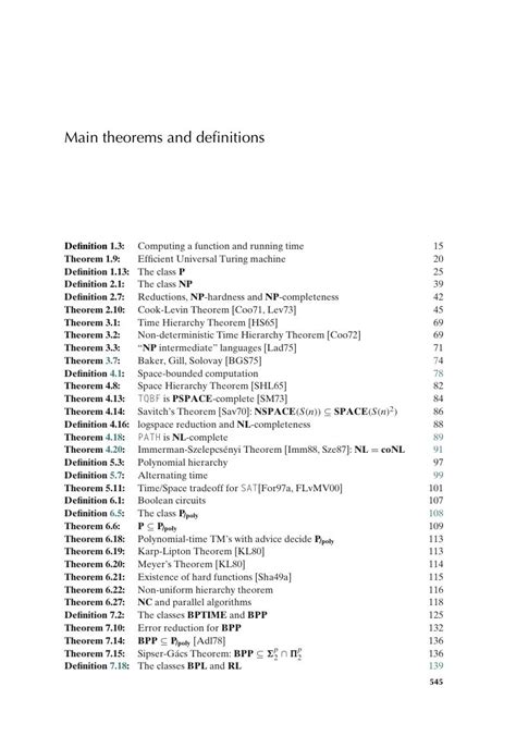 main theorems and definitions computational complexity