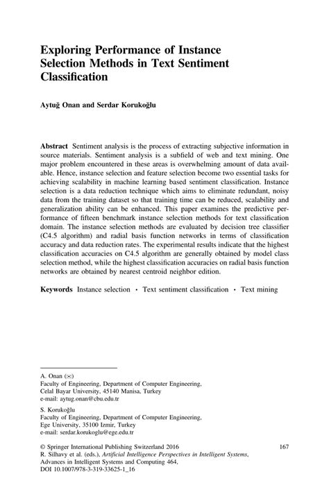 pdf exploring performance of instance selection methods in text sentiment classification