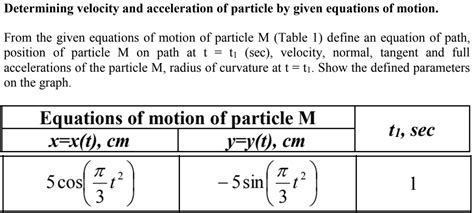 solved determining velocity and acceleration of particle by