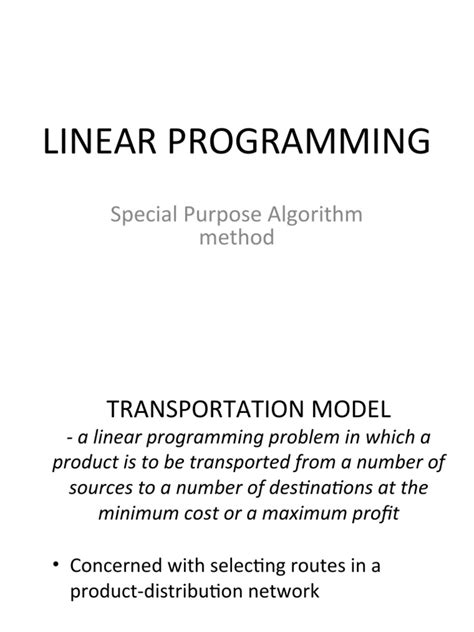 linear programming special purpose algorithm method pdf linear programming mathematical