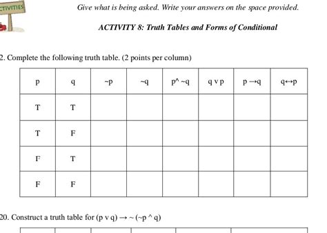 solved give what is being asked write your answers on the space provided activity 8 truth