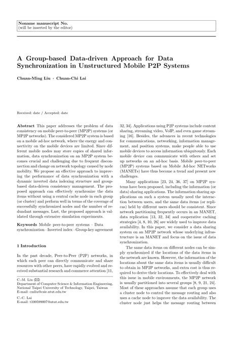 pdf a group based data driven approach for data synchronization in unstructured mobile p2p systems