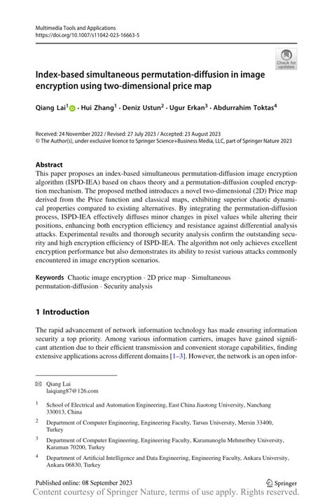 index based simultaneous permutation diffusion in image encryption using two dimensional price