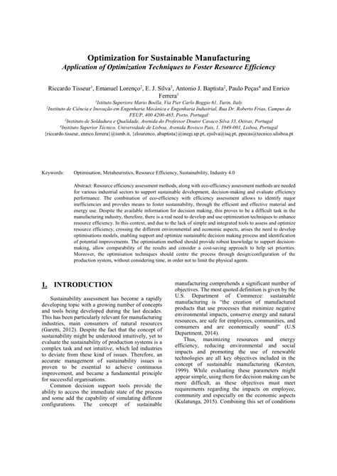 pdf optimization for sustainable manufacturing application of optimization techniques to
