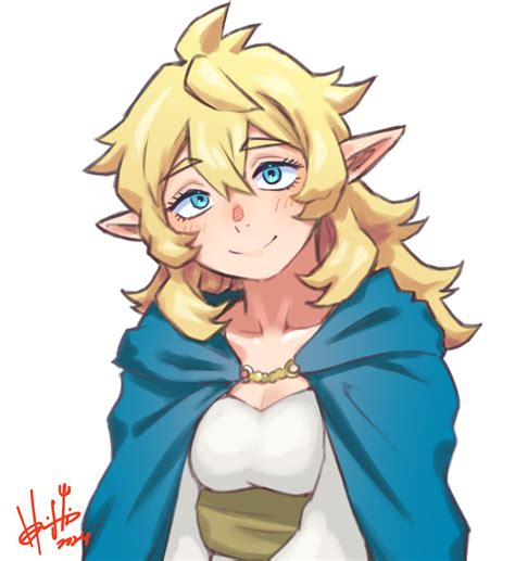 1girl Solo Blonde Hair Pointy Ears Smile Blue Eyes Long Hair Illustration Images