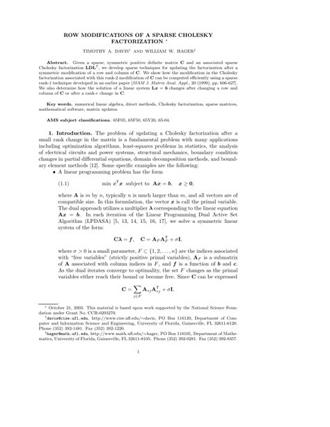 pdf row modifications of a sparse cholesky factorization