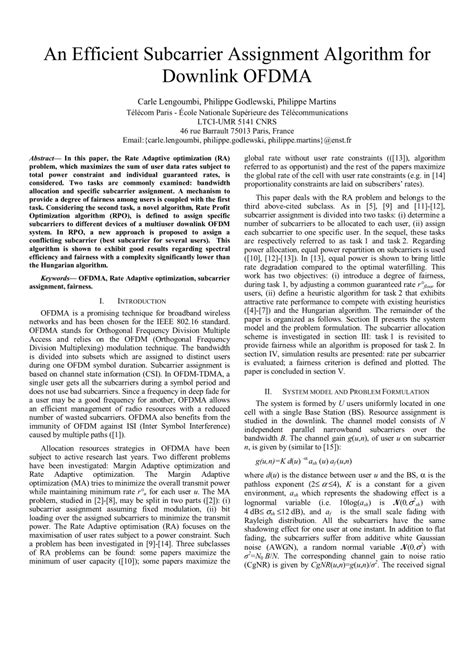pdf an efficient subcarrier assignment algorithm for downlink ofdma