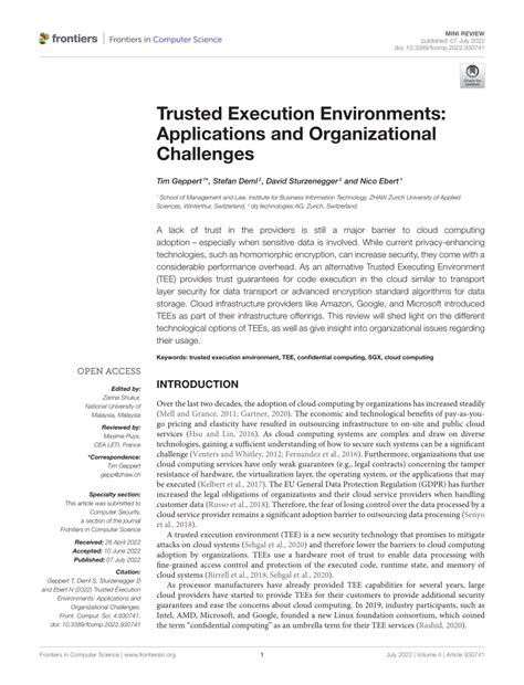 pdf trusted execution environments applications and organizational challenges
