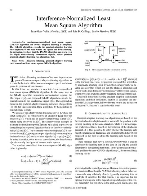 pdf interference normalized least mean square algorithm