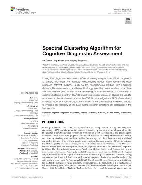 pdf spectral clustering algorithm for cognitive diagnostic assessment