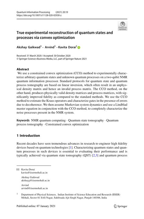 pdf true experimental reconstruction of quantum states and processes via convex optimization