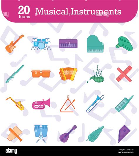 Set Of Colored Musical Instruments Icons Vector Stock Vector Image