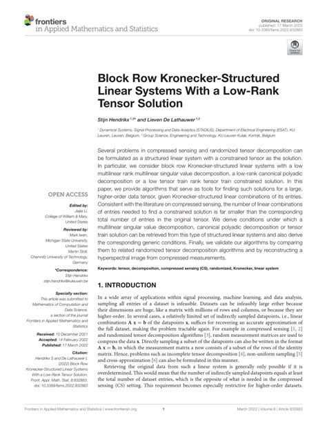 pdf block row kronecker structured linear systems with a low rank tensor solution