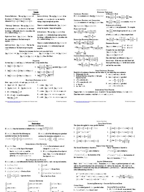 calculus cheat sheet all reduced 1 pdf maxima and minima derivative