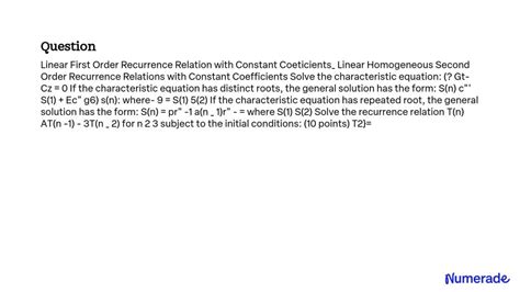 solved linear first order recurrence relation with constant coefficients linear homogeneous
