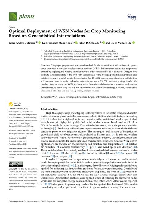 pdf optimal deployment of wsn nodes for crop monitoring based on geostatistical interpolations