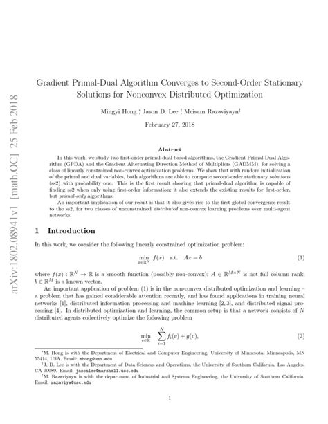 gradient primal dual algorithm converges to second order stationary solutions for nonconvex