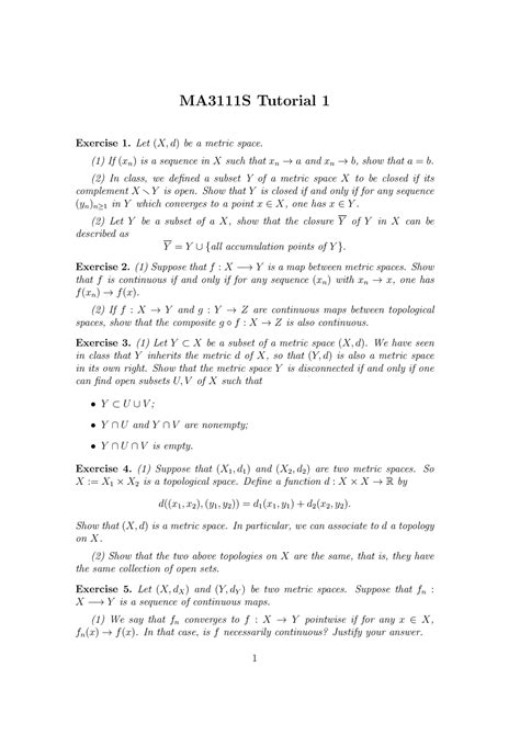 sequence in x theory of functions of a complex variable ma3111s tutorial 1 exercise 1 let