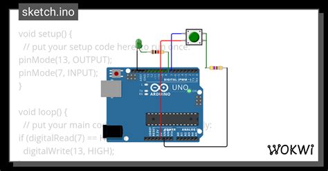 Rangkaian Push Button LED Wokwi ESP32 STM32 Arduino Simulator
