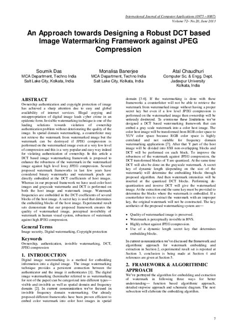 pdf an approach towards designing a robust dct based image watermarking framework against jpeg