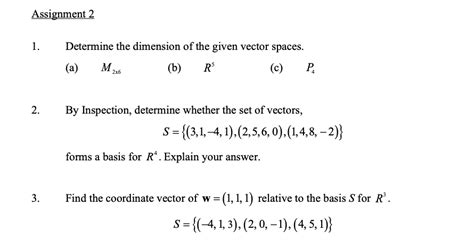 solved assignment 2 1 determine the dimension of the given