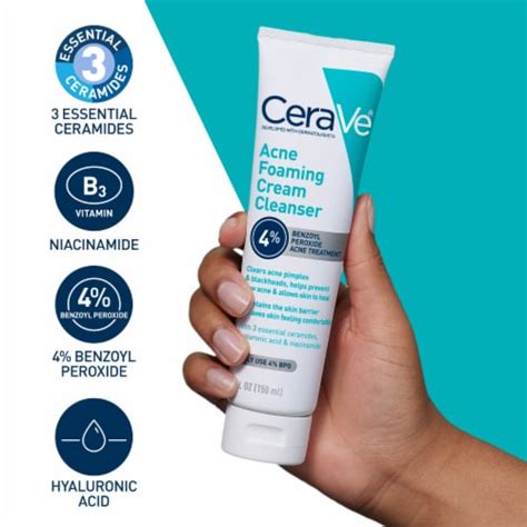 Cerave Acne Foaming Cream Cleanser With 4 Benzoyl Peroxide 5 Fl Oz Smiths Food And Drug