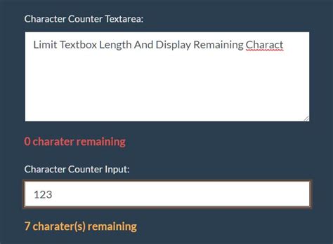 limit textbox length and display remaining characters character counter js free jquery plugins