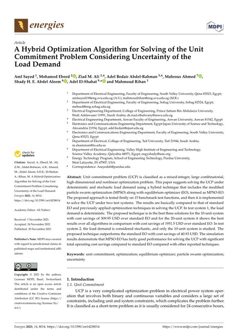 pdf a hybrid optimization algorithm for solving of the unit commitment problem considering