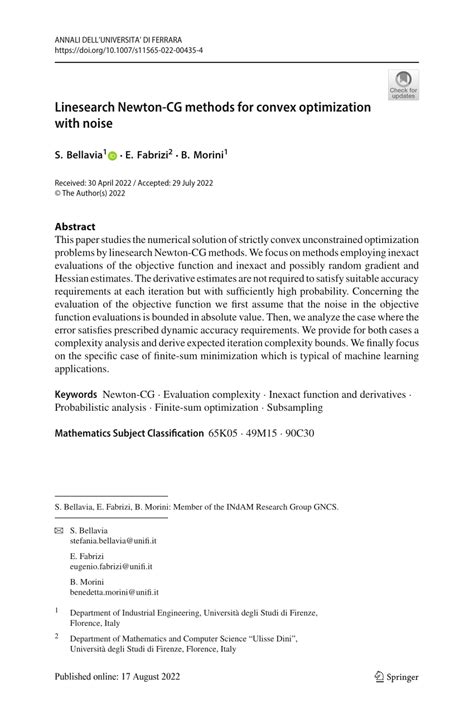 pdf linesearch newton cg methods for convex optimization with noise