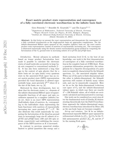 pdf exact matrix product state representation and convergence of a fully correlated electronic