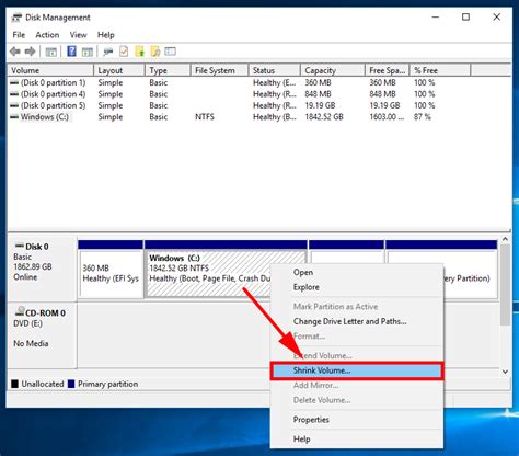 Shrink Volume Partition In Windows 10