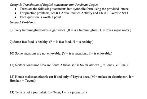 [solved] group 2 translation of english statements into