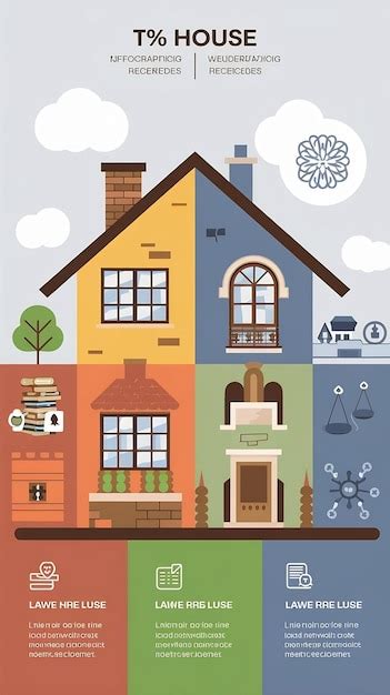 Plantilla infográfica con casa dividida en cuatro elementos con lugar