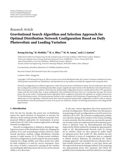 pdf gravitational search algorithm and selection approach for optimal distribution network
