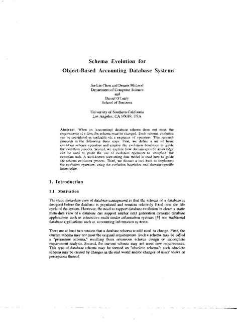 pdf schema evolution for object based accounting database systems · schema evolution for