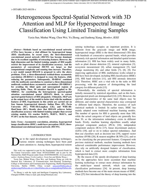 pdf heterogeneous spectral spatial network with 3d attention and mlp for hyperspectral image