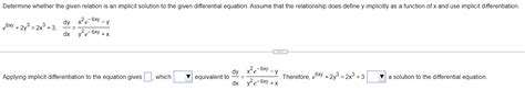 solved determine whether the given relation is an implicit