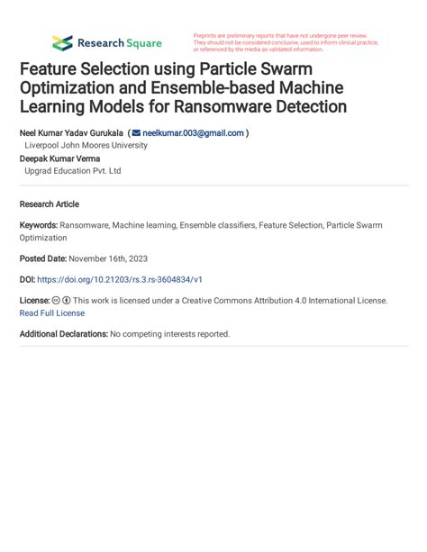pdf feature selection using particle swarm optimization and ensemble based machine learning