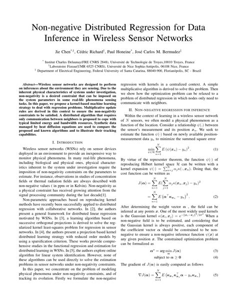 pdf non negative distributed regression for data inference in wireless sensor networks