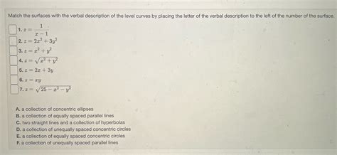 [solved] match the surfaces with the verbal description of the level curves course hero