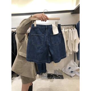 韓國東大門高腰深藍高腰牛仔短褲 闊腿短褲 休閒短褲 蝦皮購物