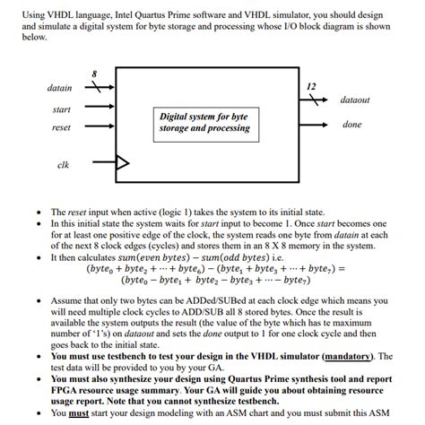 using vhdl language intel quartus prime software and