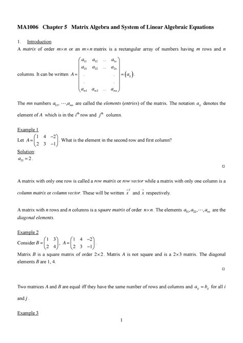 Ch5 Matrix Algebraic Equations Corrected MA1006 Chapter 5 Matrix